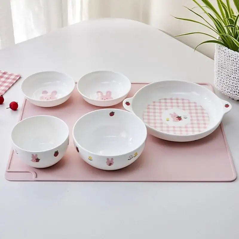 Korean ON - Berry Bunny Bone China Kids Tableware 6P SET – Harumio
