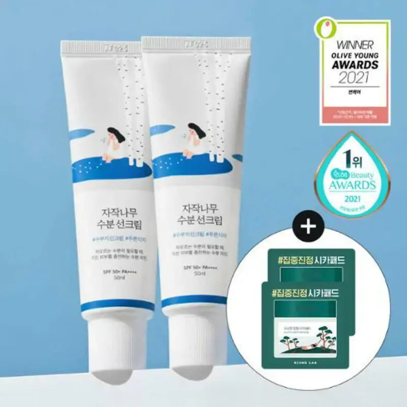 Olive Young - Round Lab Birch Juice Moisture Sun Cream + Soothing Pads ...
